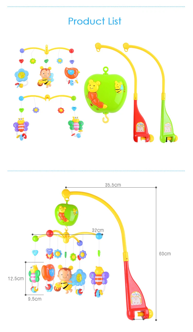 Battery Operated Rotate Plastic Baby Bed Bell Toy Musical Crib Mobile