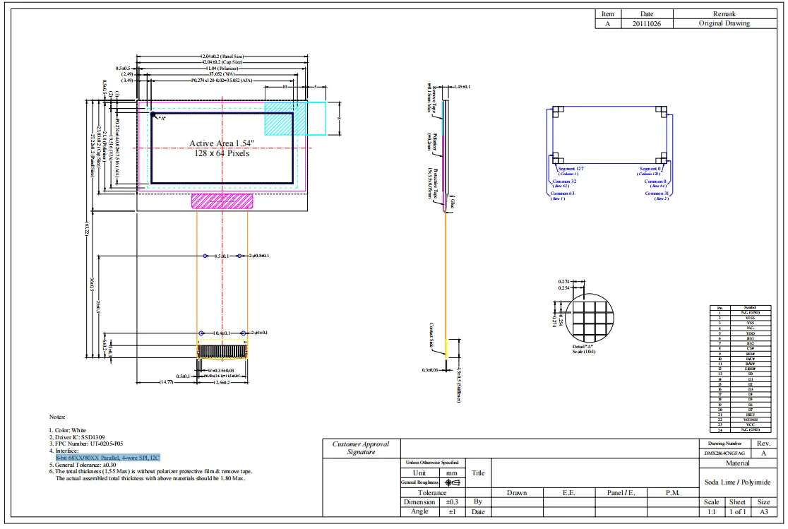 1.54 Inch Monochrome OLED Display - SSD1309 IC Interface