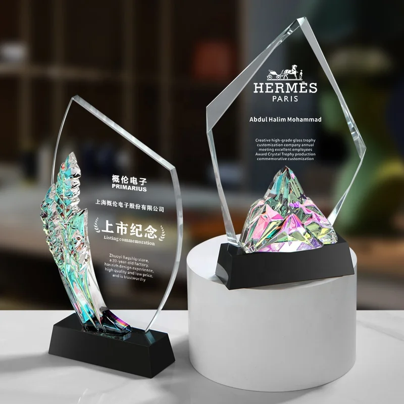 Custom Inclined K9 Crystal Trophy Awards Engraving Glass Award Trophy ...