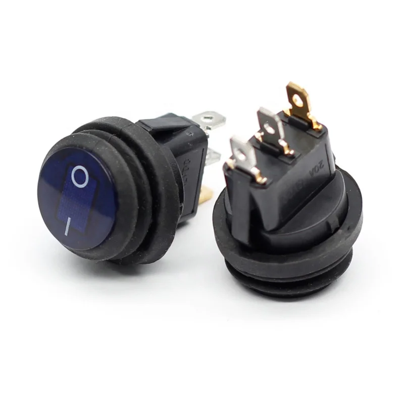 12V 20A Blue LED Lighted Round on Off 3 Pins Waterproof Rocker Switches ...