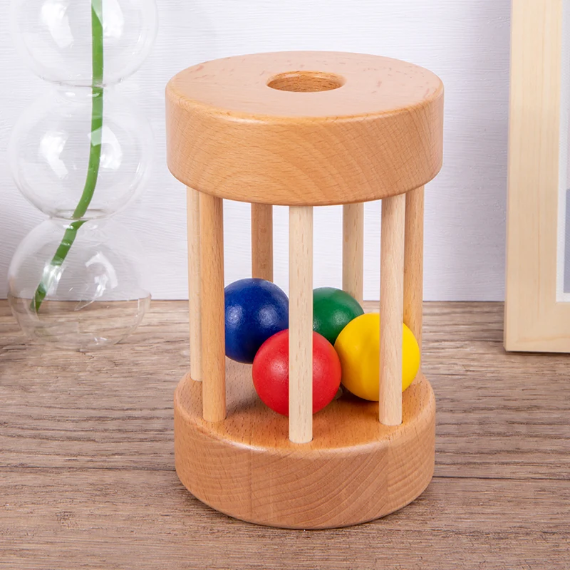 Montessori Ball Cylinder Rolling Drum Wooden Rattle Rolling Toy ...