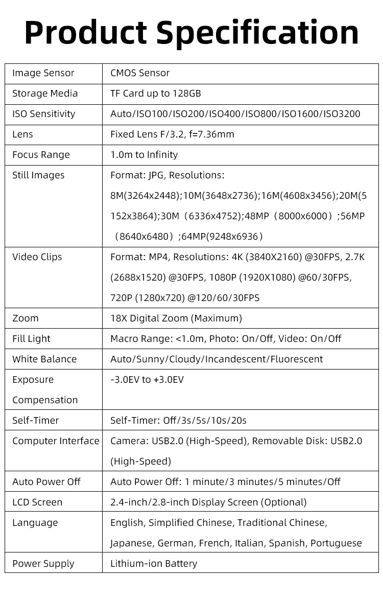 Factory Direct HD 4K 64MP Digital Video Camera 18X Digital Zoom 2.8 ...