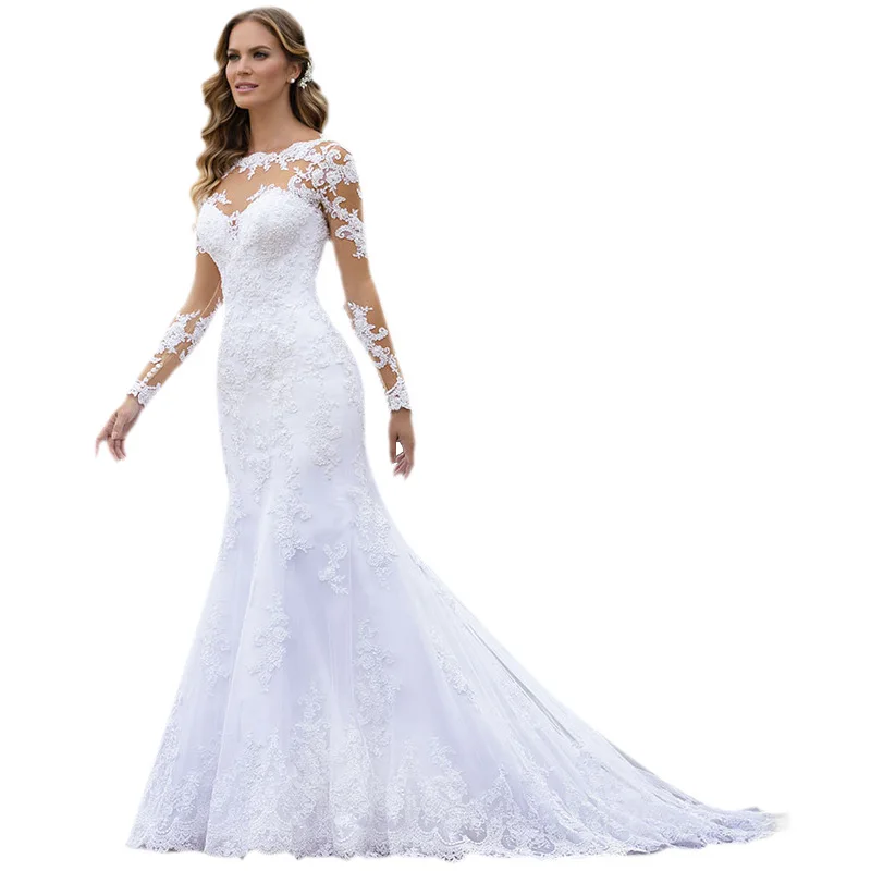 Vestido Sweep Train Gown Prom Lace Mermaid Wedding Dress