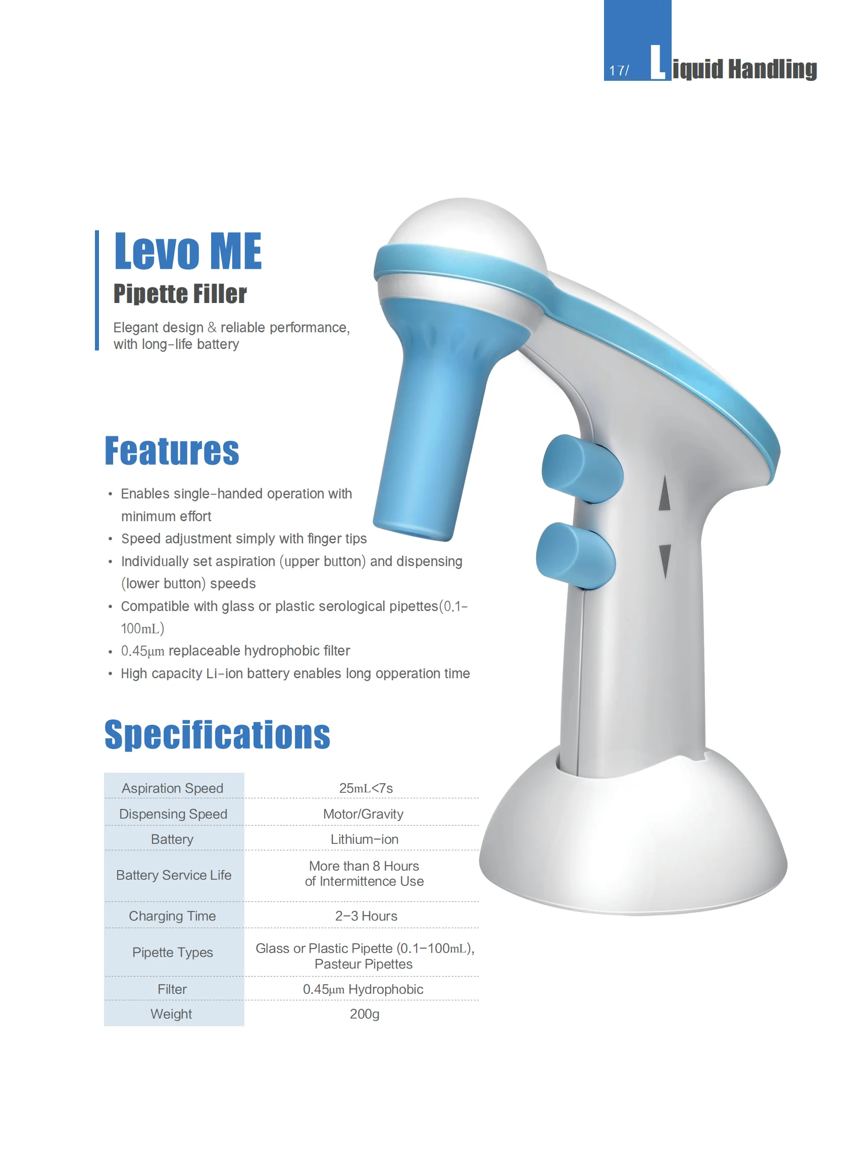 LABTEX Levo Me Electronic Hand-held Motorized Pipette Filler with ...