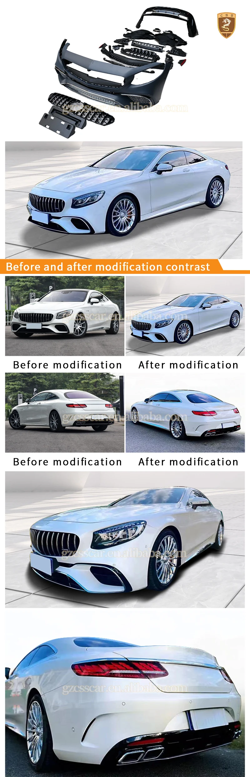 Facelift Upgrade Pp Material Front Rear Bumper Assembly W223 Bodykit ...