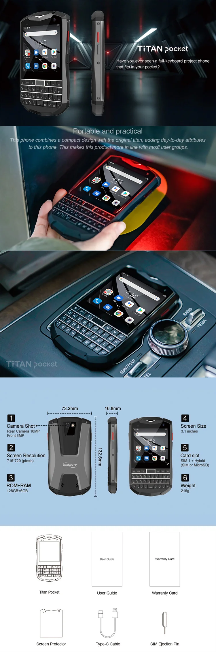 Unihertz Titan Pocket Qwerty Keyboard Nfc Mobile Phone 4g Android 11 ...