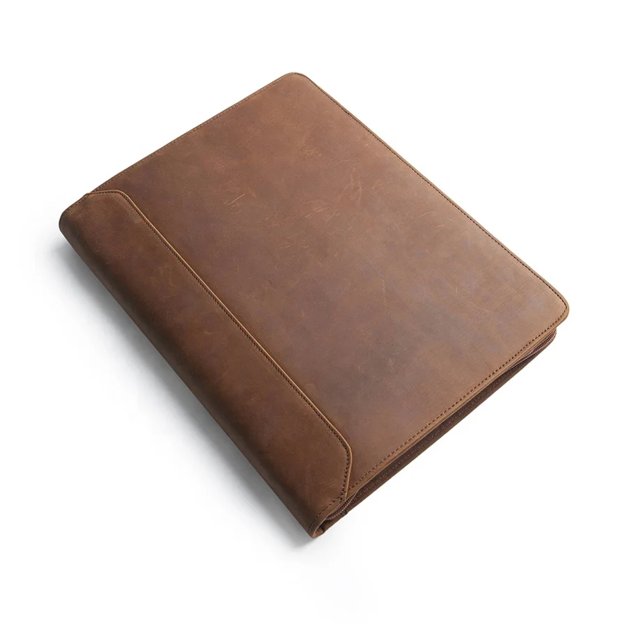 Custom Zipper Padfolio Folder A4 Notebook Leather Cover