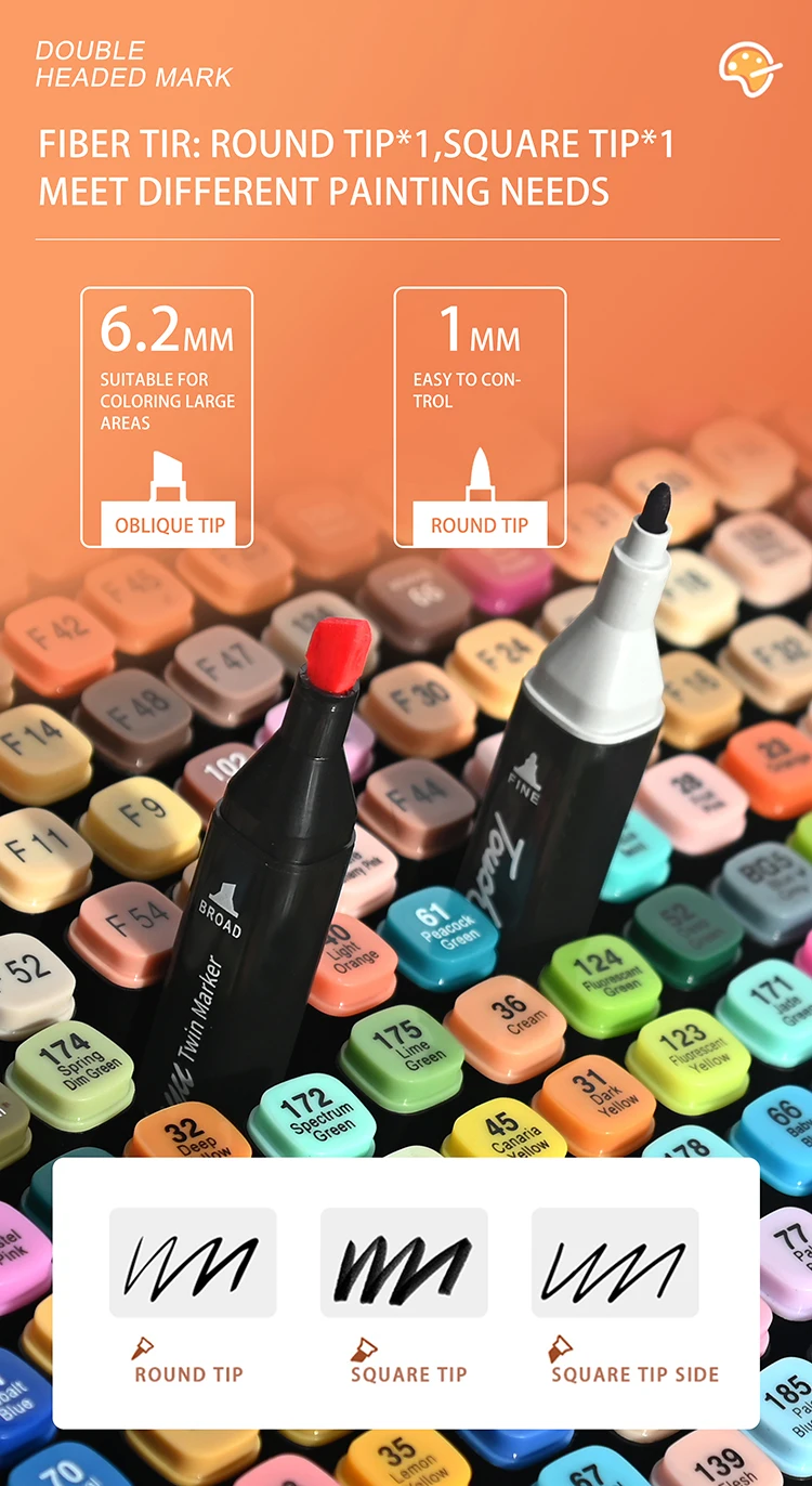 24~262 Colored Double Head Alcohol Marker Pen Set Dual Tip Brush ...