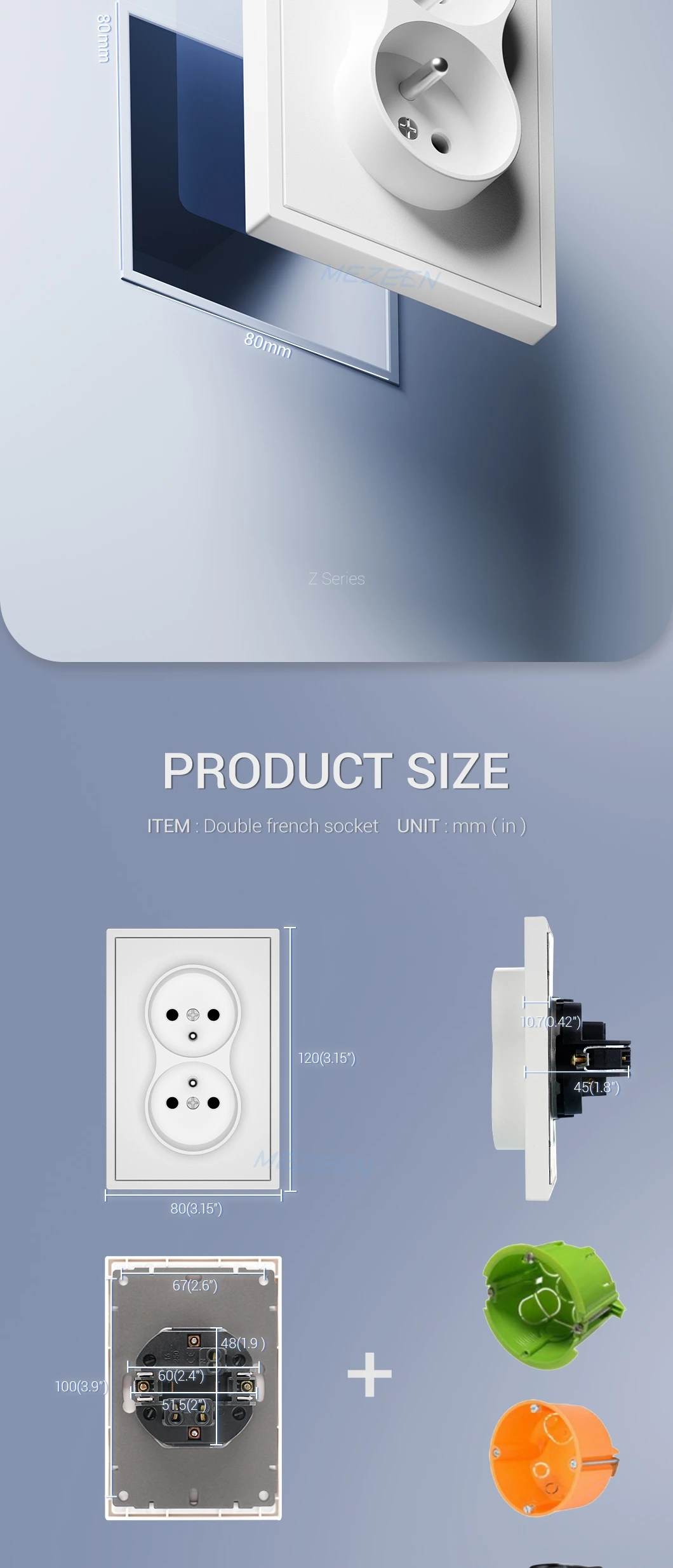 European Standard Double French Socket with Large Board Panel Colorful ...