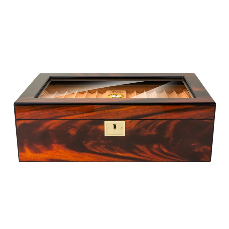 Wood Grain Large See-through Window Double Layer Cigar Humidor Cedar ...