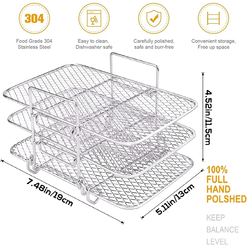 Stainless Steel Air Fryer Rack For Double Basket Air Fryers Multi-layer ...
