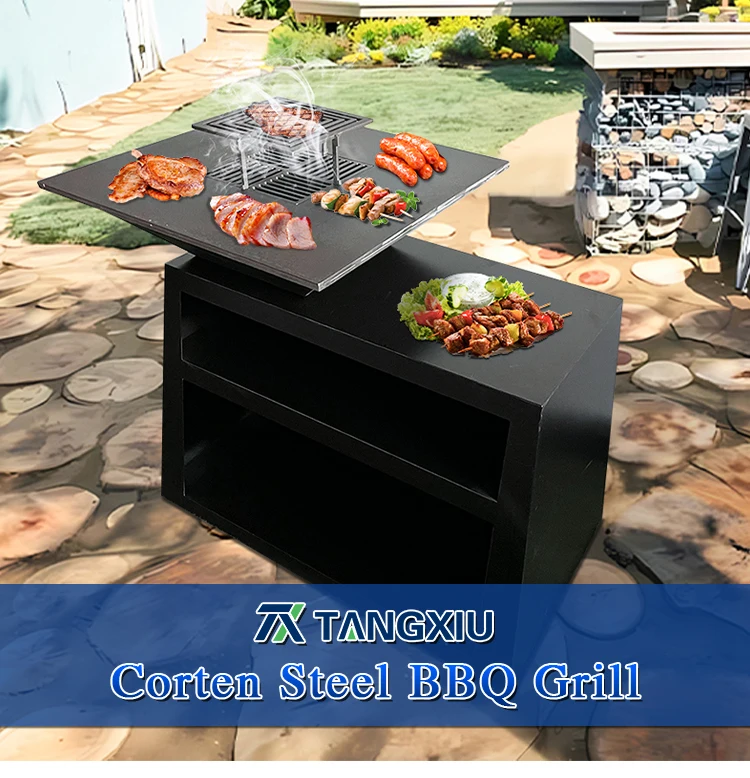 Outdoor Wood Burning Brasero With Cooking Plate Large Corten Steel Bbq ...