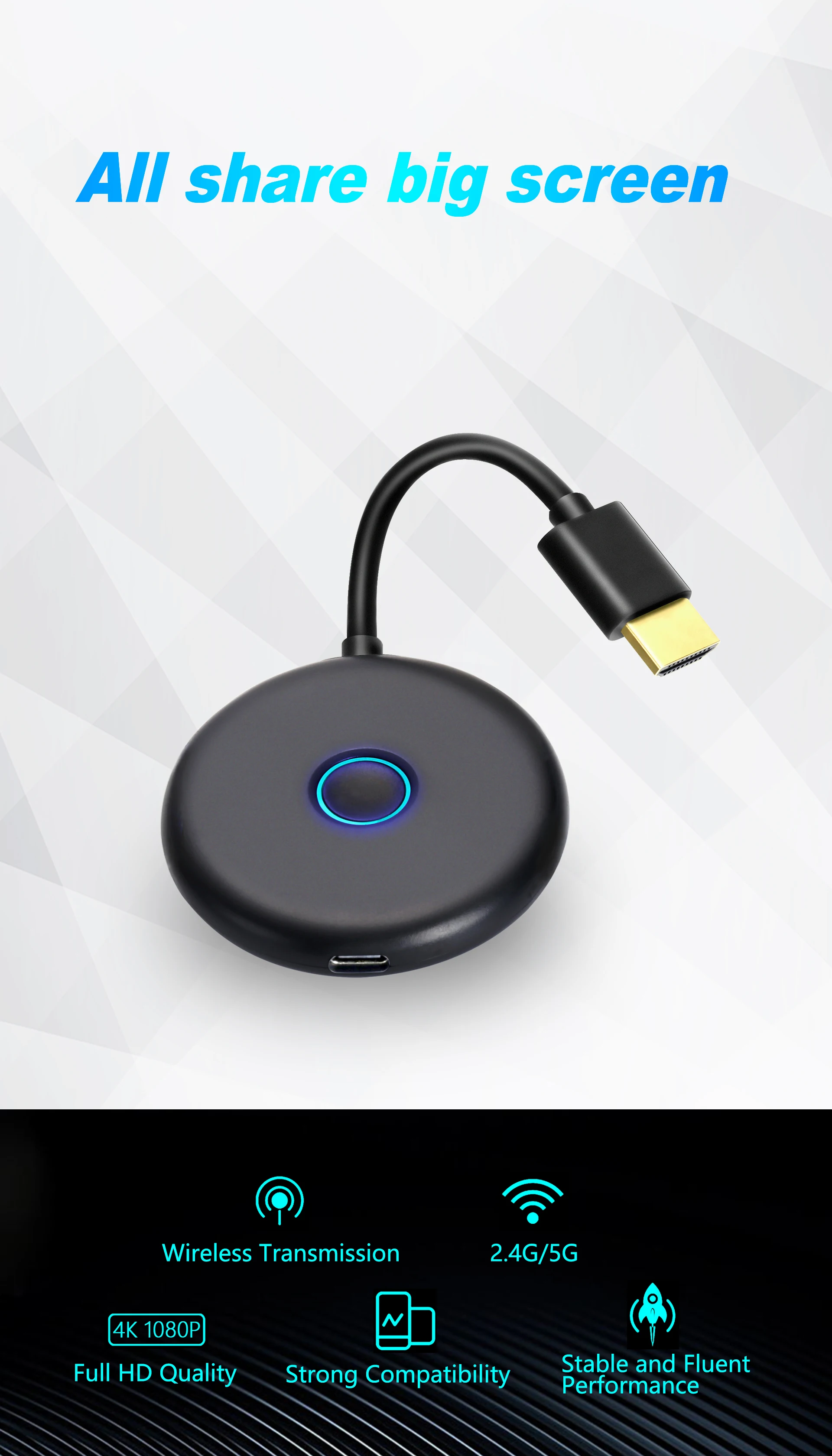 4k 2.4ghz 5ghz Dual Band Wireless Display Dongle Airplay Screen ...