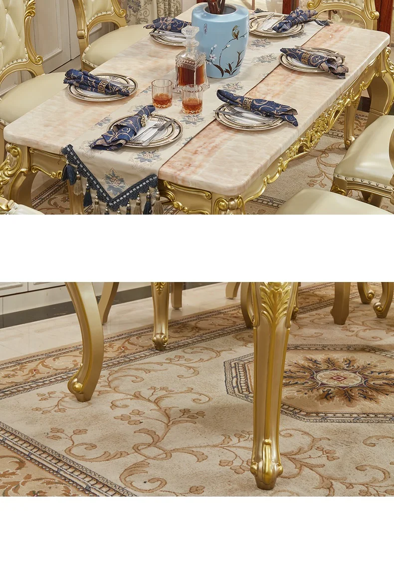 Luxury Noble Gold Solid Wood Dining Table Set for Restos