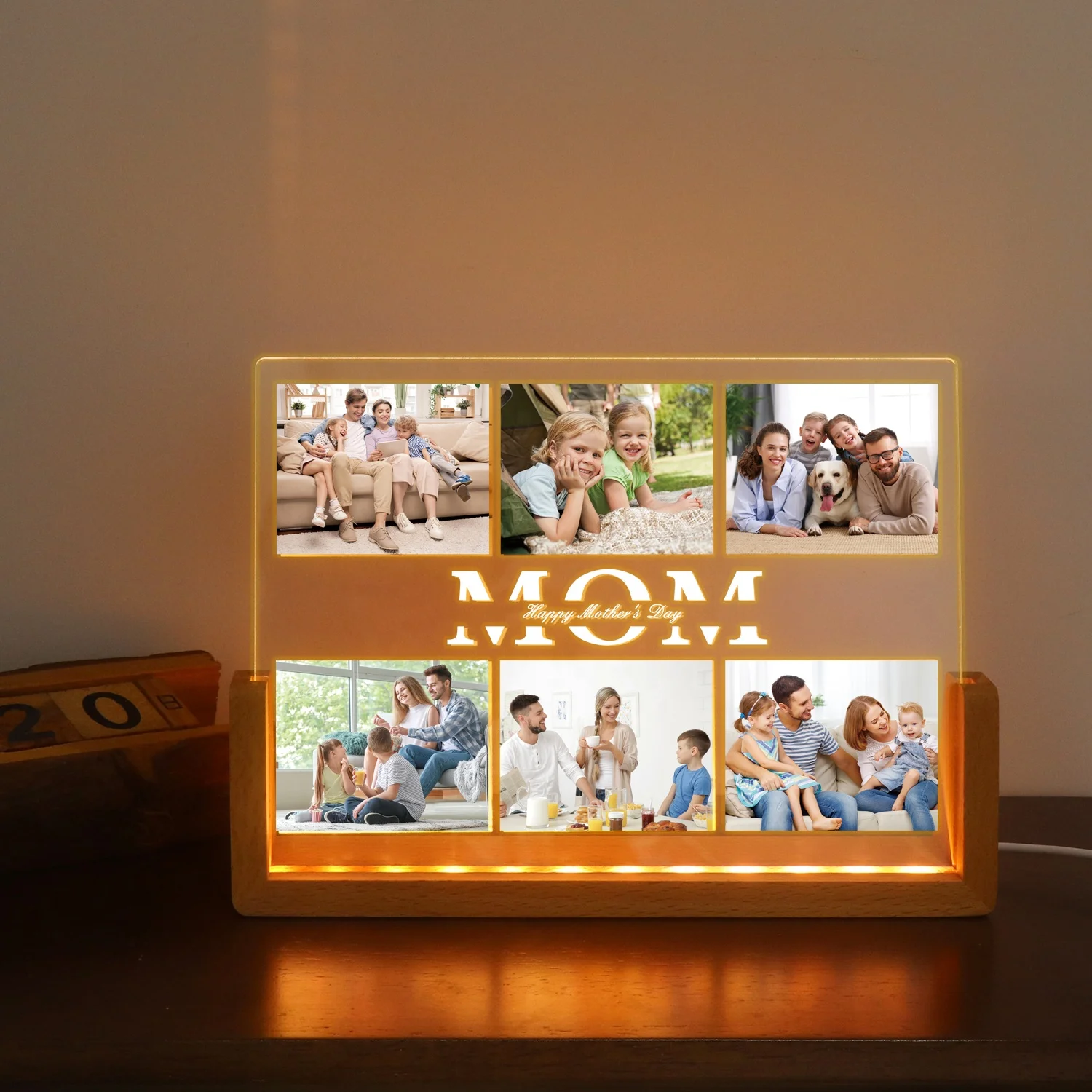 Custom U Shape Lamp Wood Led Base Personalized Photos Acrylic Night ...