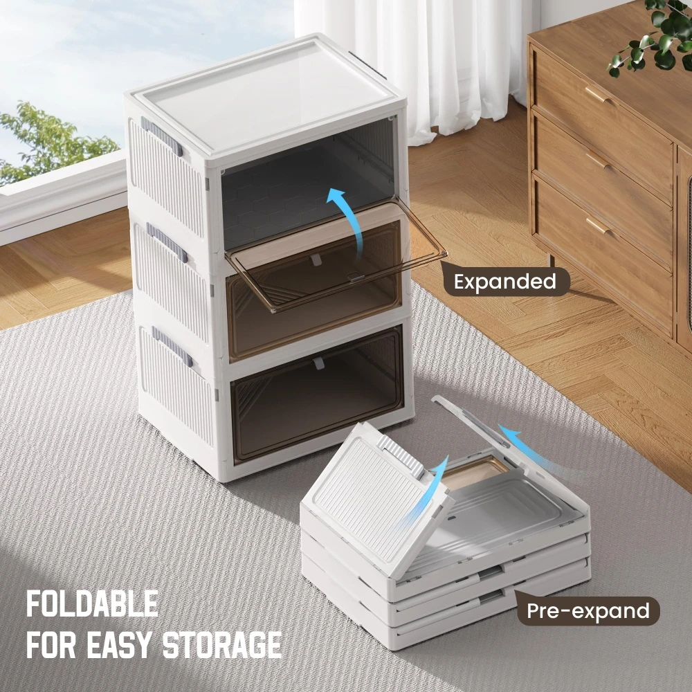 Foldable Stackable Storage Bins with Lids Plastic Storage Bins Closet ...