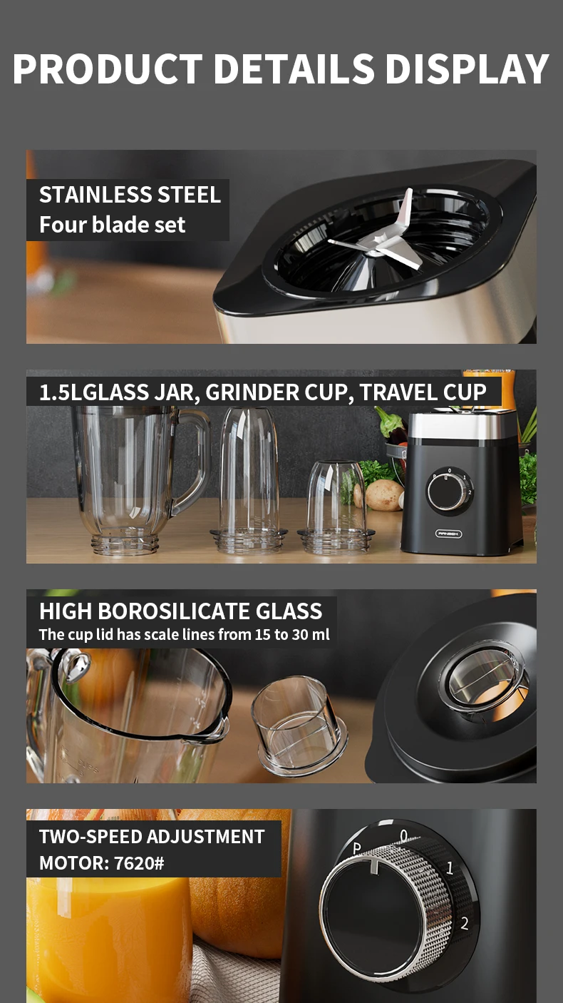 High-Power 1000W Electric Juice Blender 2-Speed Kitchen Multifunctional ...
