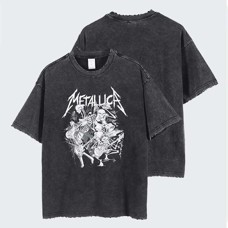 Oem Summer Shirt Men Tshirt Printing Acid Washed Vintage Black T Shirt