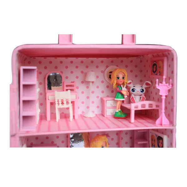 Pink Doll House With Mini Furniture Plastic Toy For Girls - Buy Pink ...