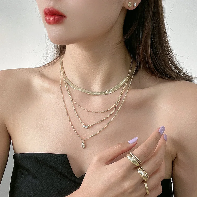 Custom INS Evil Eyes 18k Gold Plated Zircon Earrings Multi Layered Snake Chain Pendant Necklace ...