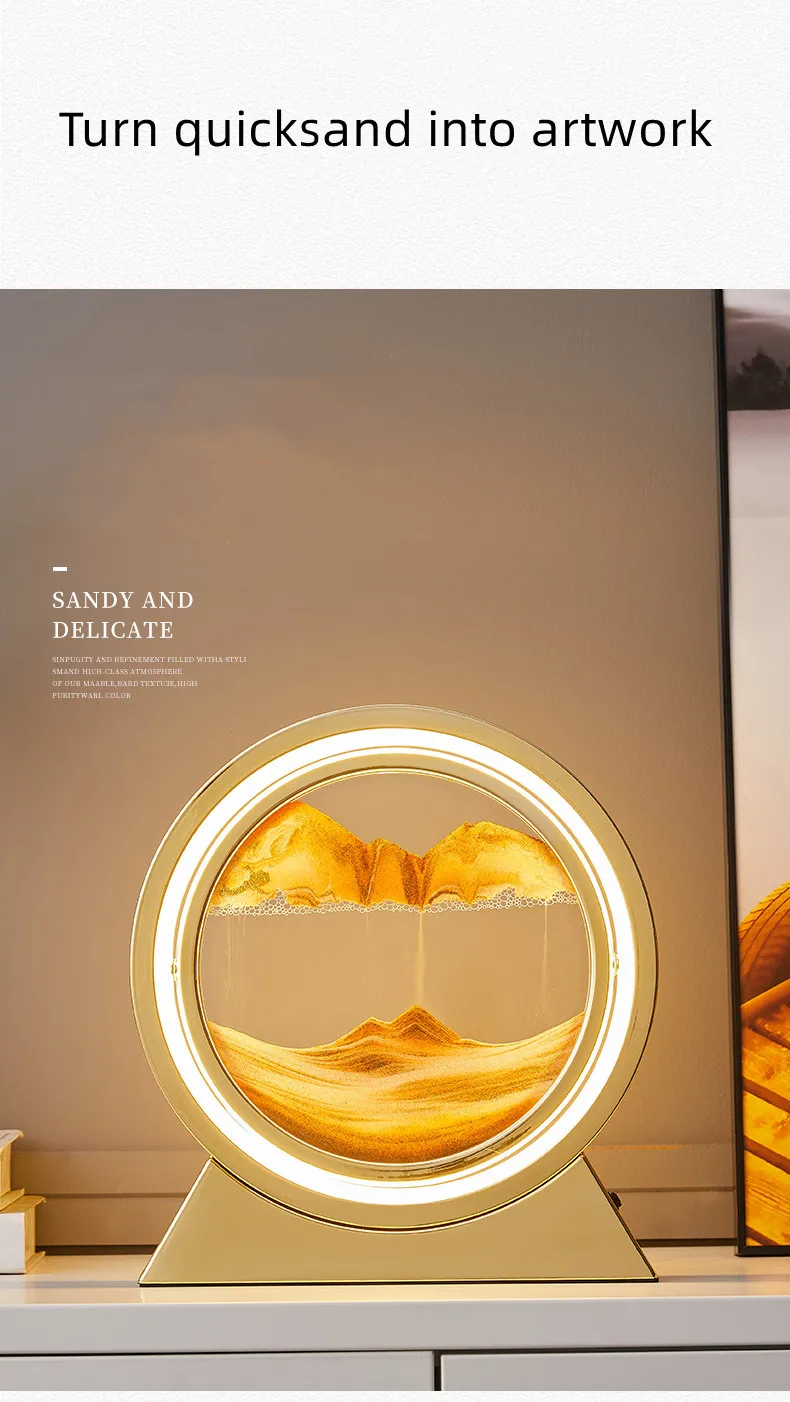 Hourglass Table Lamp Led Art Quicksand Painting Bedside Night Light 3d ...