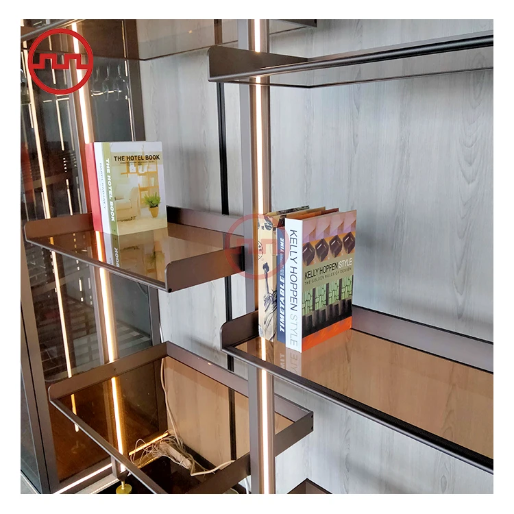 Custom Open Cloakroom Column Wardrobe with Glass Bookcase and Aluminum ...