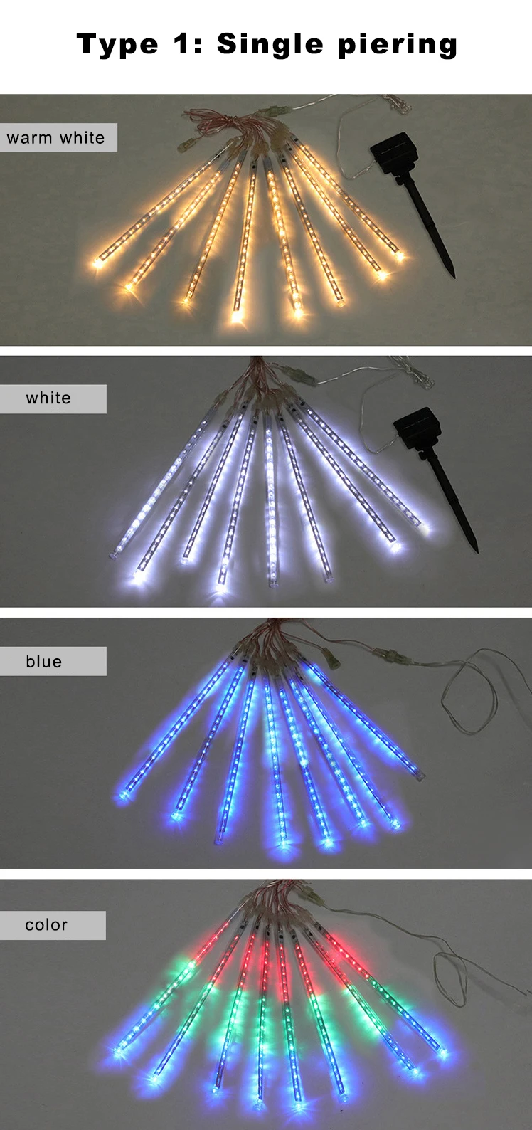 Led Solar Meteor Shower Rain Lights Solar Sensor Lamp Decorative Color ...