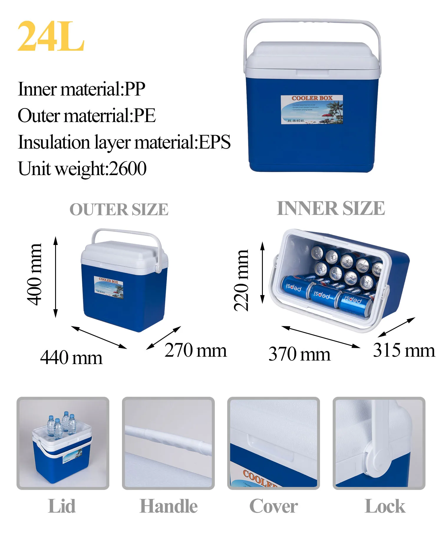 24L Insulated Cool Box - Perfect for Car and Outdoor Activities