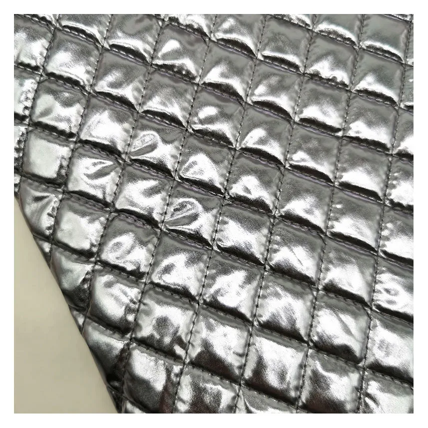 silver shiny padding fabric 100% polyester foil printed diamond quilted ...