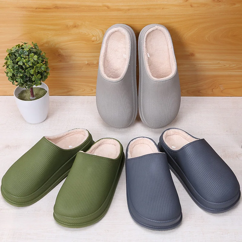 Winter Warm Clogs Plush House Slippers Indoor Outdoor Lovers Cotton Eva ...