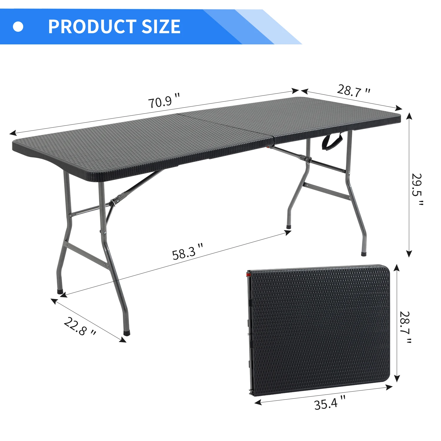 ALINUNU 6 Feet Black Folding Table, Outdoor Portable Folding Table with ...
