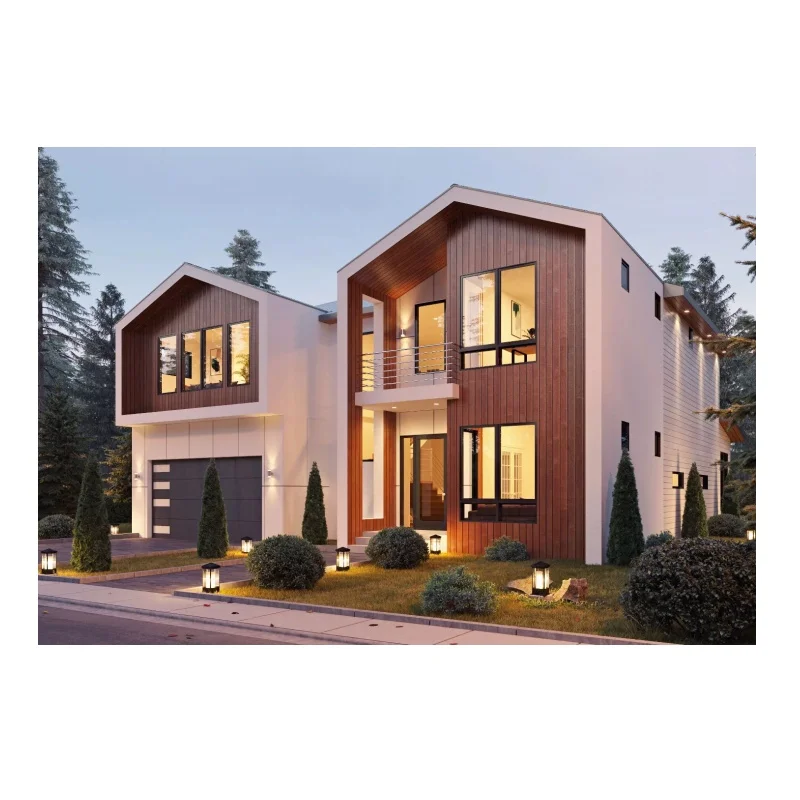 prefabricated modern luxury villa two story modular triangle roof homes ...