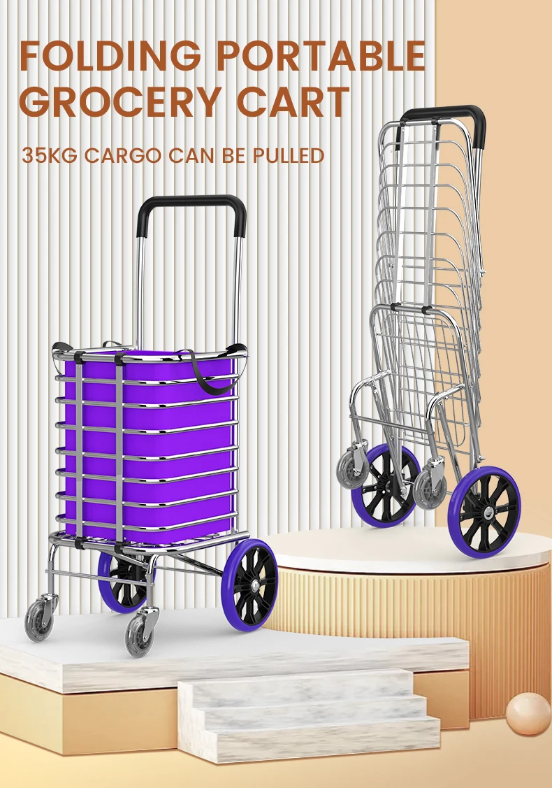 Folding Shopping Cart With Wheels 360 Degree Rolling Swivel Grocery ...