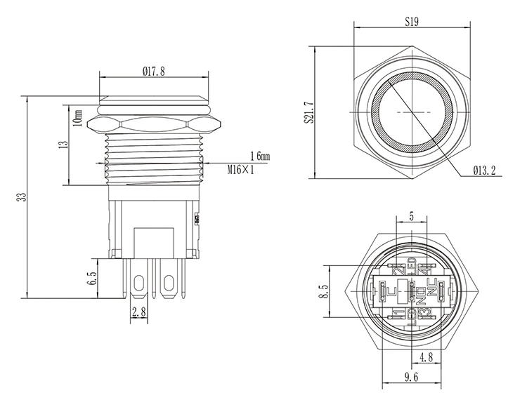 16MM Metal Momentary Push Button Switch White LED IP65 16mm 5A Push ...
