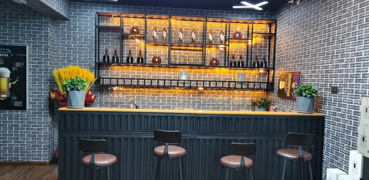 Retro Solid Wood Bar Counter with Wrought Iron Design for Restaurants ...