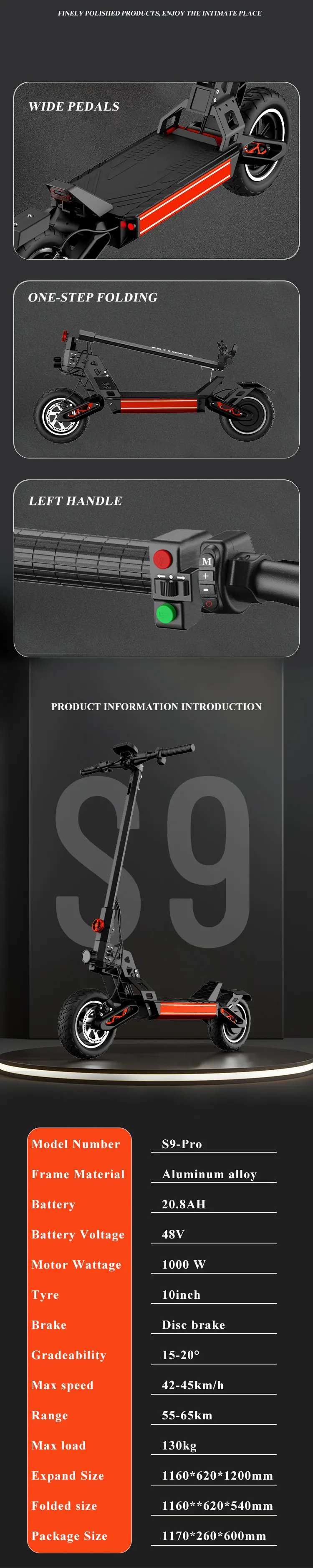 TODIMART S9 Electric Scooter - 1000W, 48V, 70-85KM Range