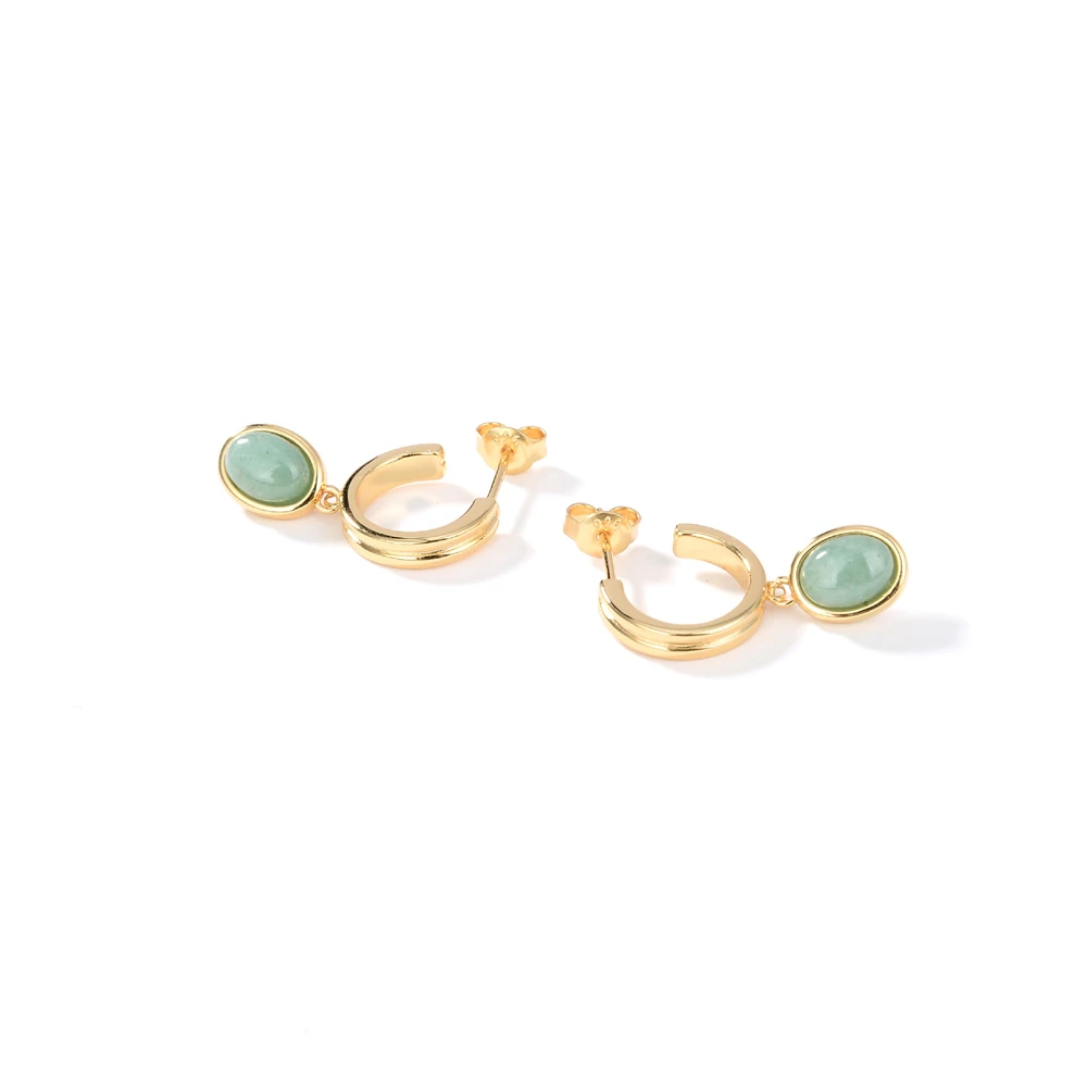 925 Sterling Silver 18K Gold Plated Fashion Jewelry Cc Aventurine Stud ...