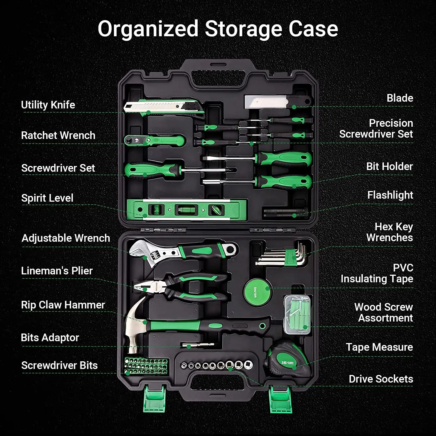 124 Pieces Of Tool Set Family Repair Manual Tool Kit Wrench Pliers ...