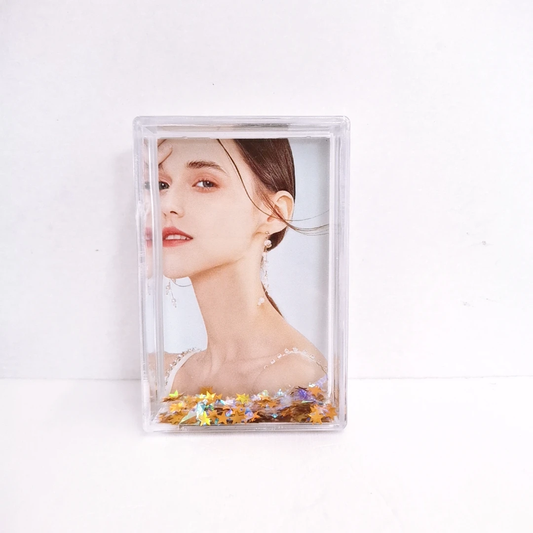Clear Plastic Stand Picture Frame 2.1*3.4 Glitter Water Frame Box for Photo