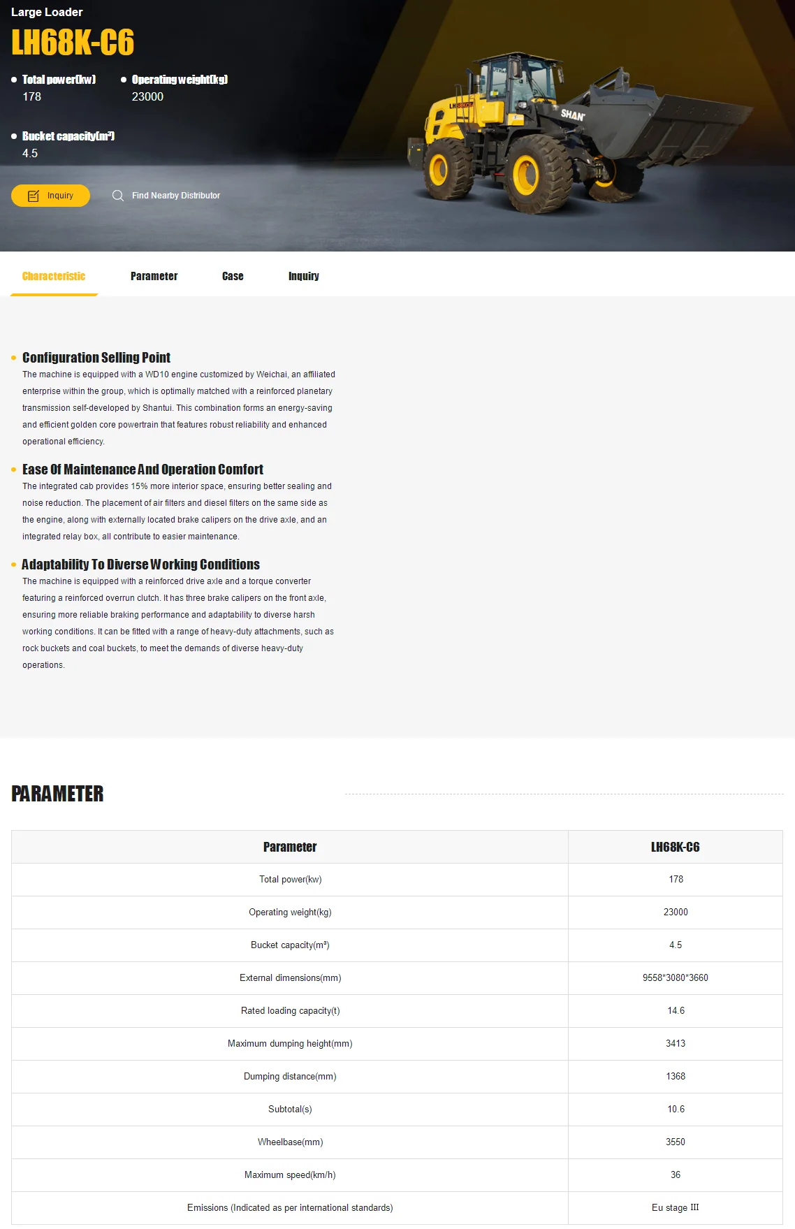 Shantui Wheel Loader Best Price Chinese Brand New L68K 6~7 Tons 4m3 Large Bucket Wheel Loader ...