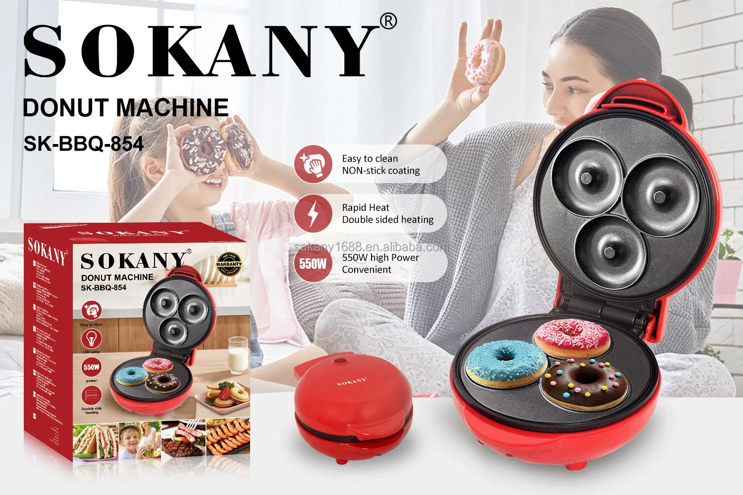 Sokany Mini Sandwich or Waffle Machine - Versatile Kitchen Appliance