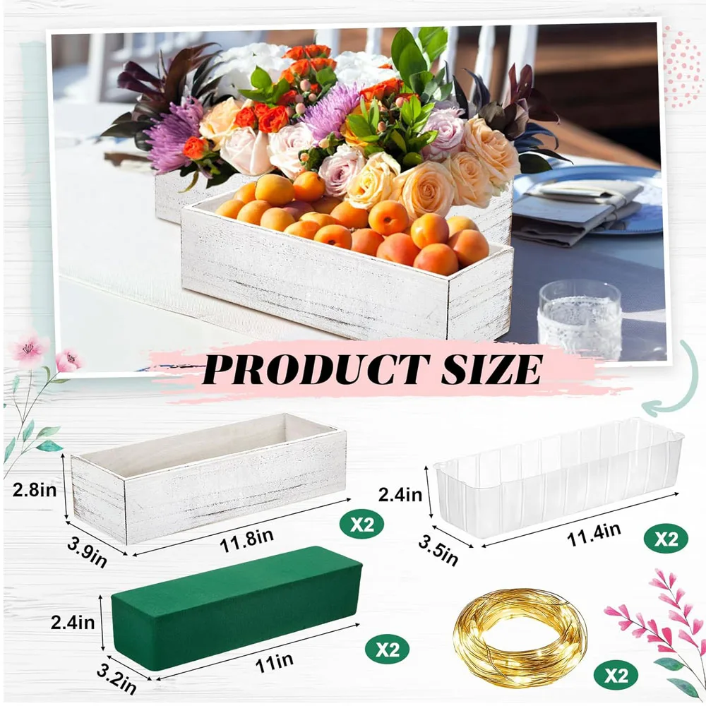 2 Sets of Wooden Flower Box Rectangular Wooden Vase Rural Rectangular ...