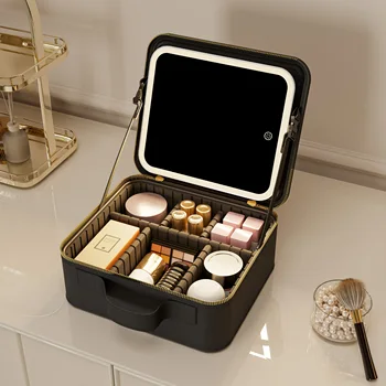 Portable Beauty Light Up Travel Storage Lighted Box Vanity Makeup Bag ...