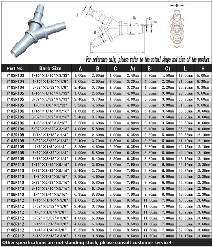 JU Plastic Wye Pipe Fitting - 3 Ways Hose Connector