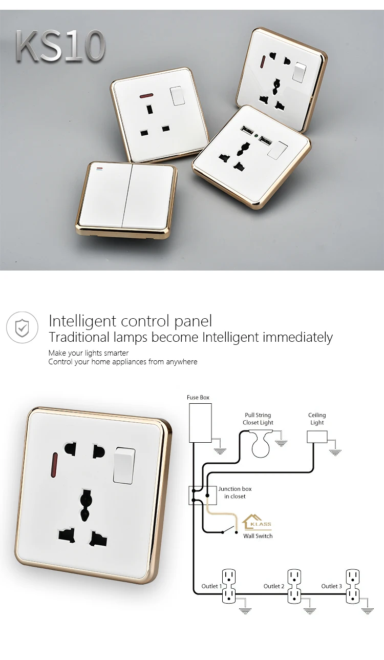 Nice Design Uk Standard Single Socket Lighting Electrical Wall Switch ...