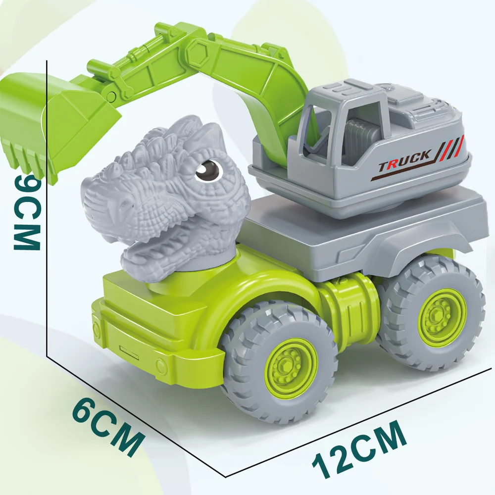 Educational Construction Rubber Wheel Dino Trucks Dinosaur Inertia ...