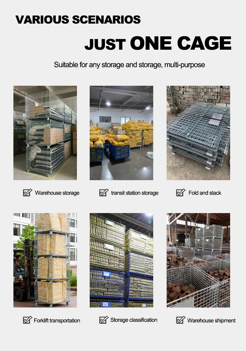 For Storage Stackable Pallet Box Steel Wire Mesh Cage Foldable Wire ...