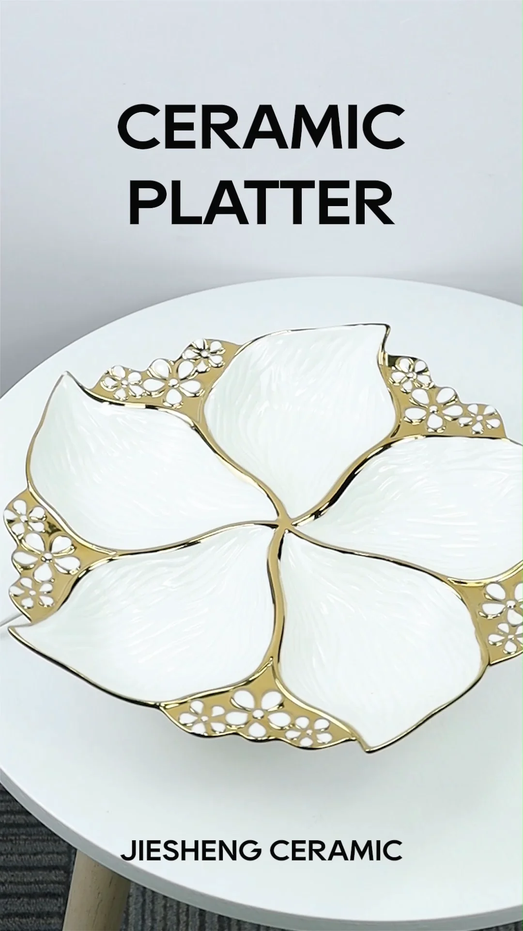 New Product Leaf Shaped Ceramic Snack Platter Luxury Gold-plated ...