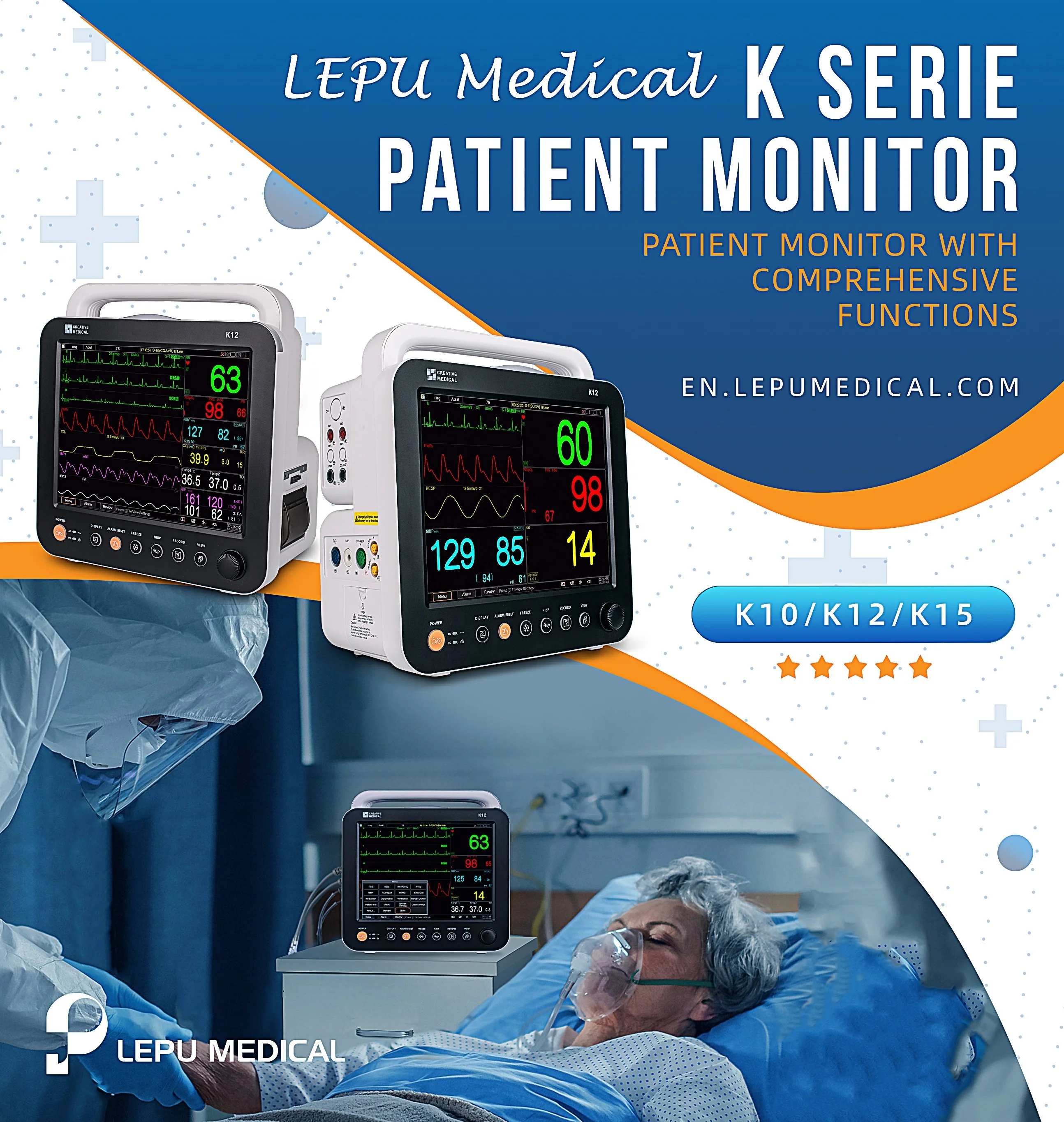 Lepu Creative Wholesale Visual Alarms 12 Inch Patient Monitor for ICU