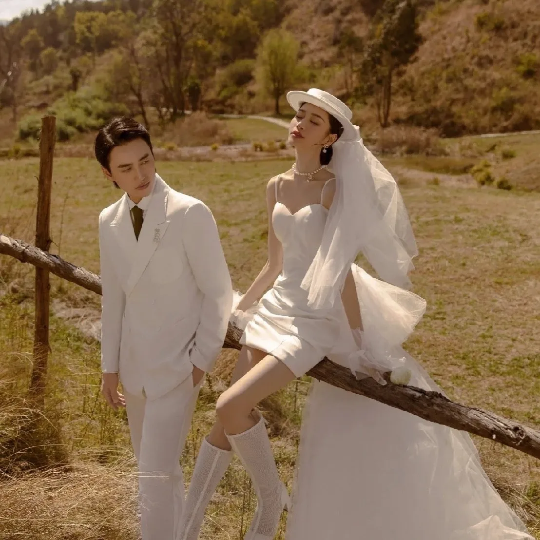 New French Top Hat Veil Vintage Wool Tweed Elegant White Bow Hat Hair ...